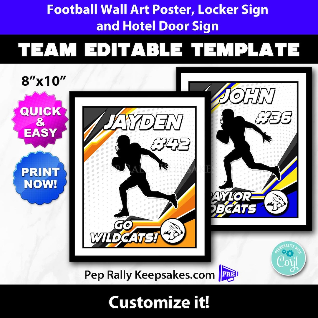 Football Locker Sign, Door Sign and Wall Art Poster to Personalize for ...