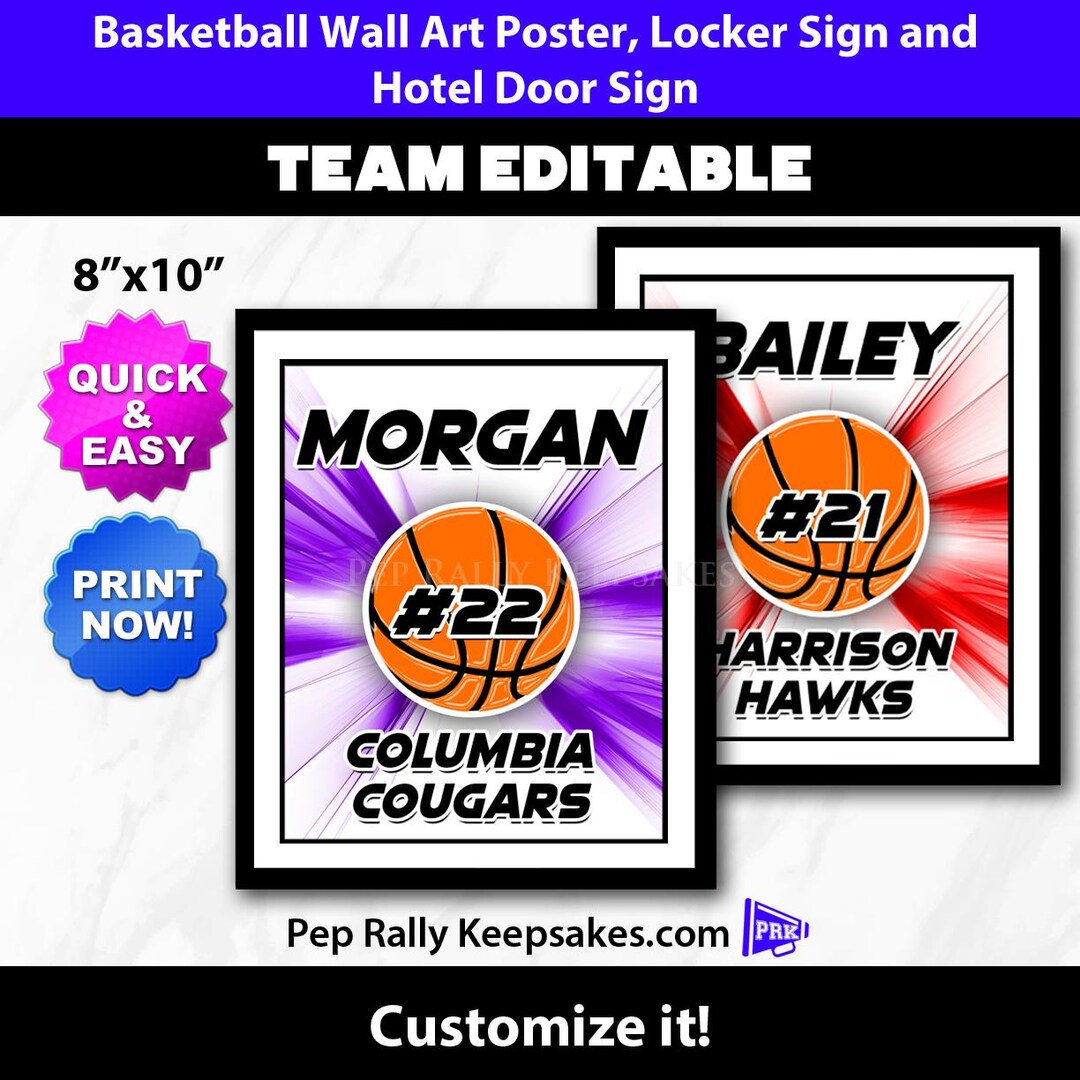 Basketball Locker Sign, Hotel Door Sign and Wall Art Poster With Action ...