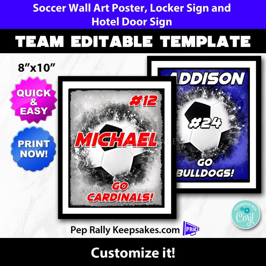 Soccer Locker Sign, Hotel Door Sign & Wall Art Poster in Grunge Style ...