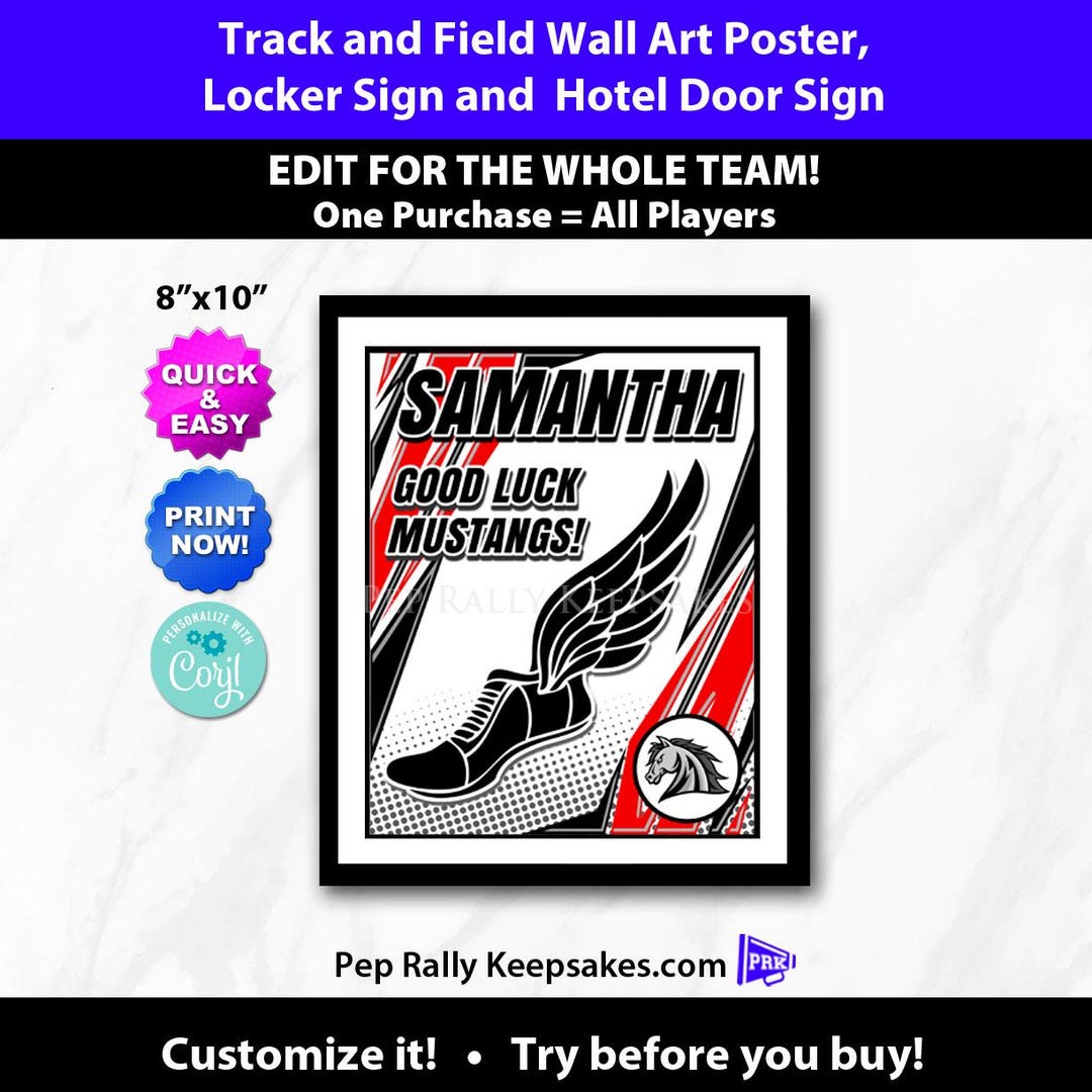 Track and Cross Country Locker Sign Template, Hotel Door Sign & Wall ...