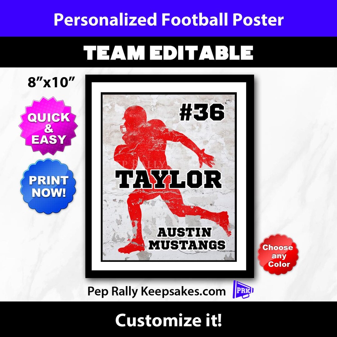 Personalized Football Wall Art Print, Football Poster With Name for ...