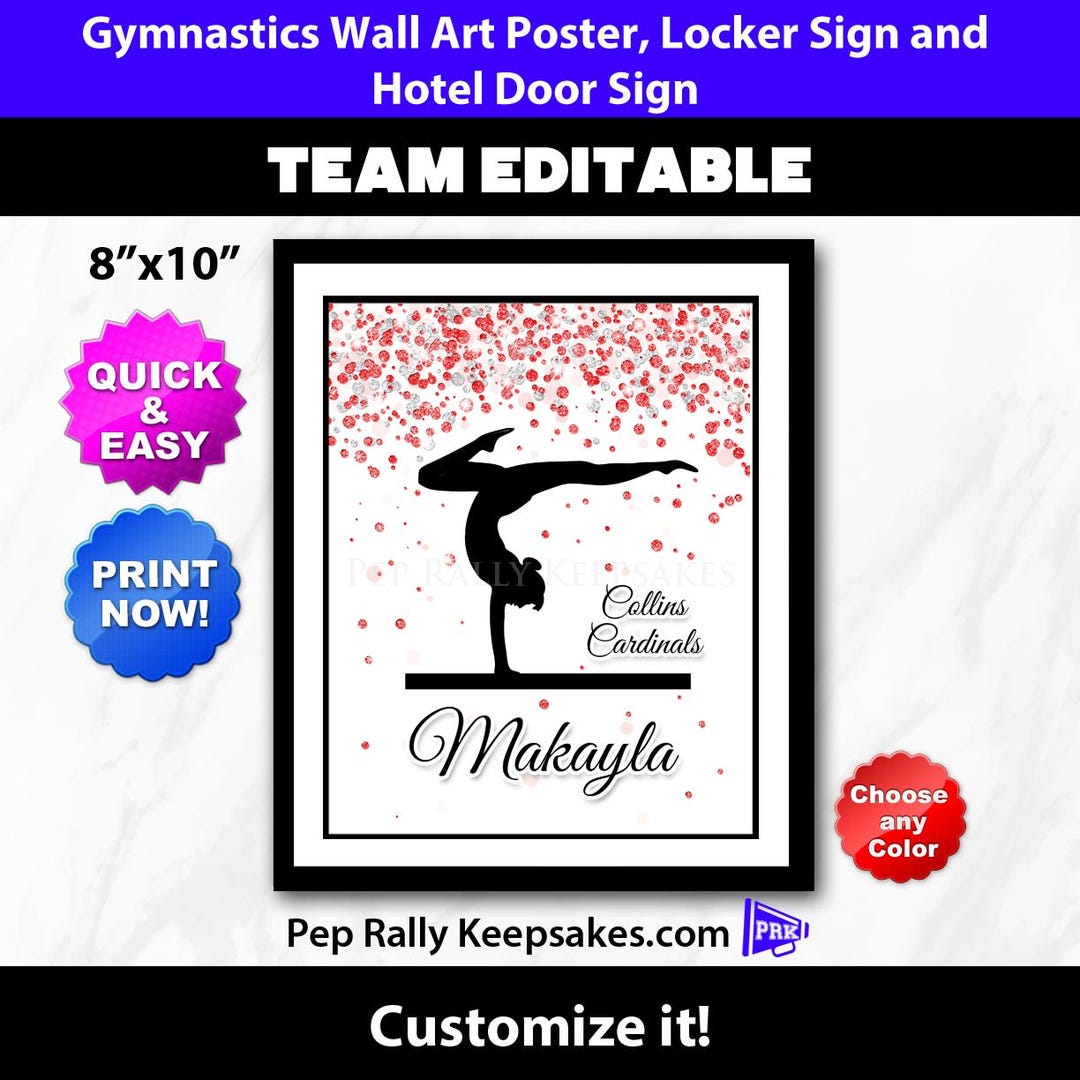 Gymnastics Poster, Gymnastics Wall Art Print to Personalize for ...