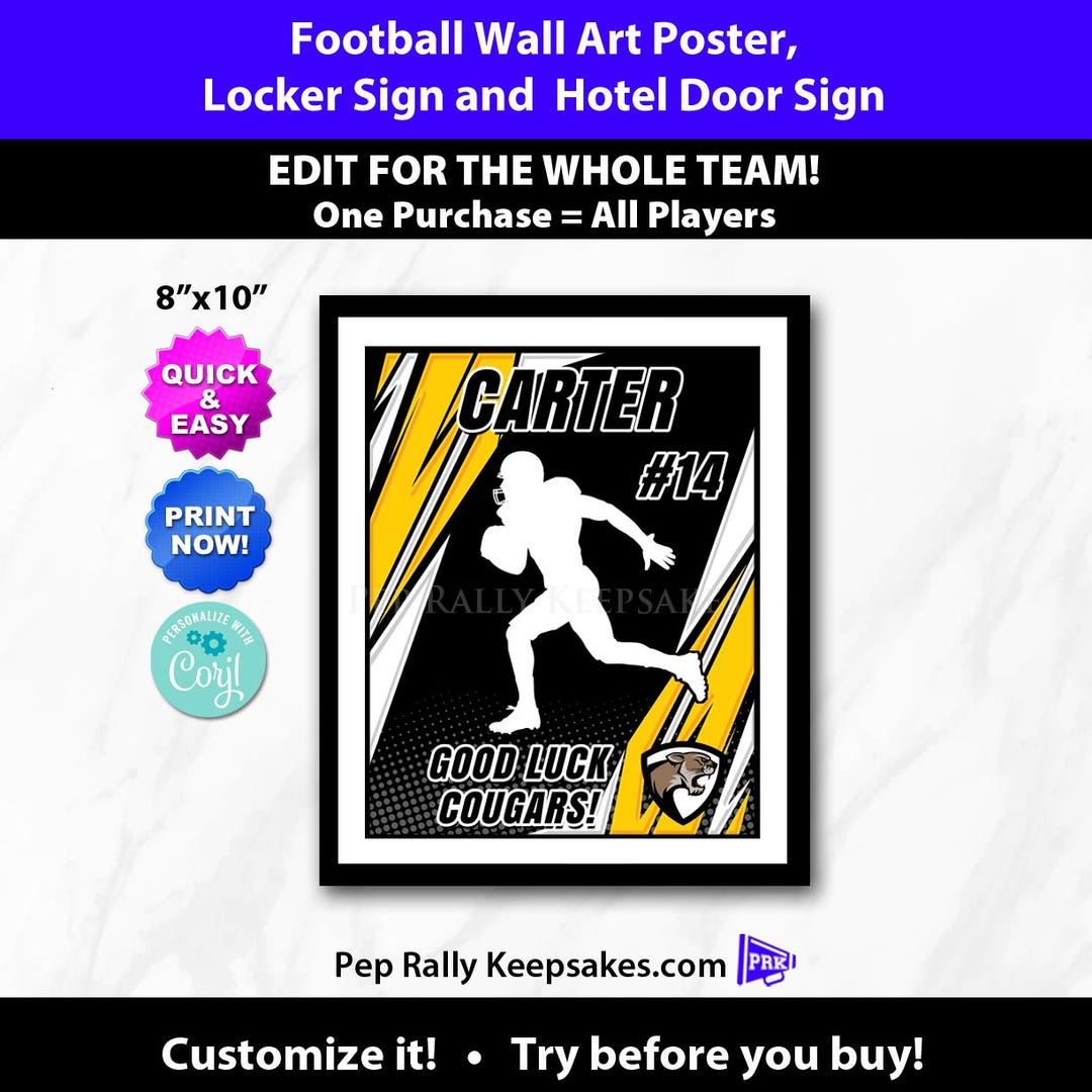 Football Locker Sign, Door Sign and Wall Art Poster to Personalize and ...