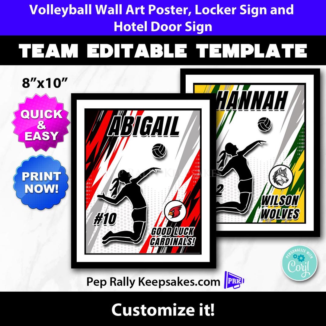 Volleyball Locker Sign Template, Door Sign and Wall Art Poster to ...