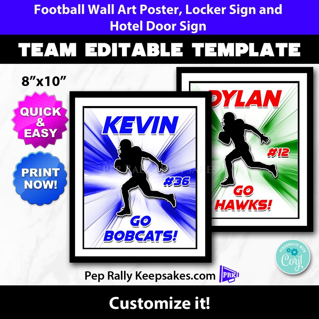 Football Locker Sign, Door Sign and Wall Art Poster to Personalize and ...