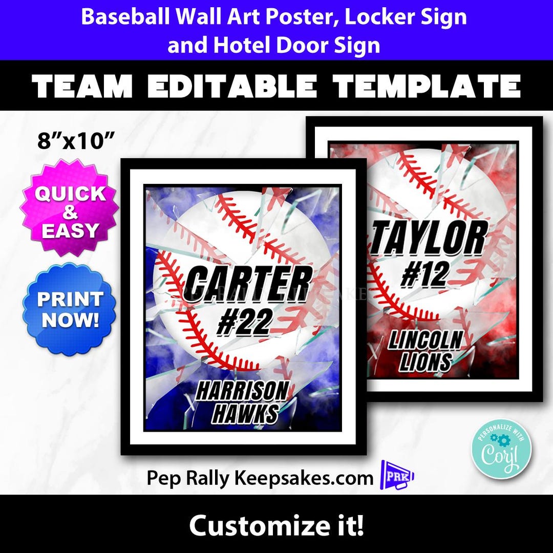 Baseball Locker Sign, Door Sign & Wall Art Poster With Broken Glass to ...