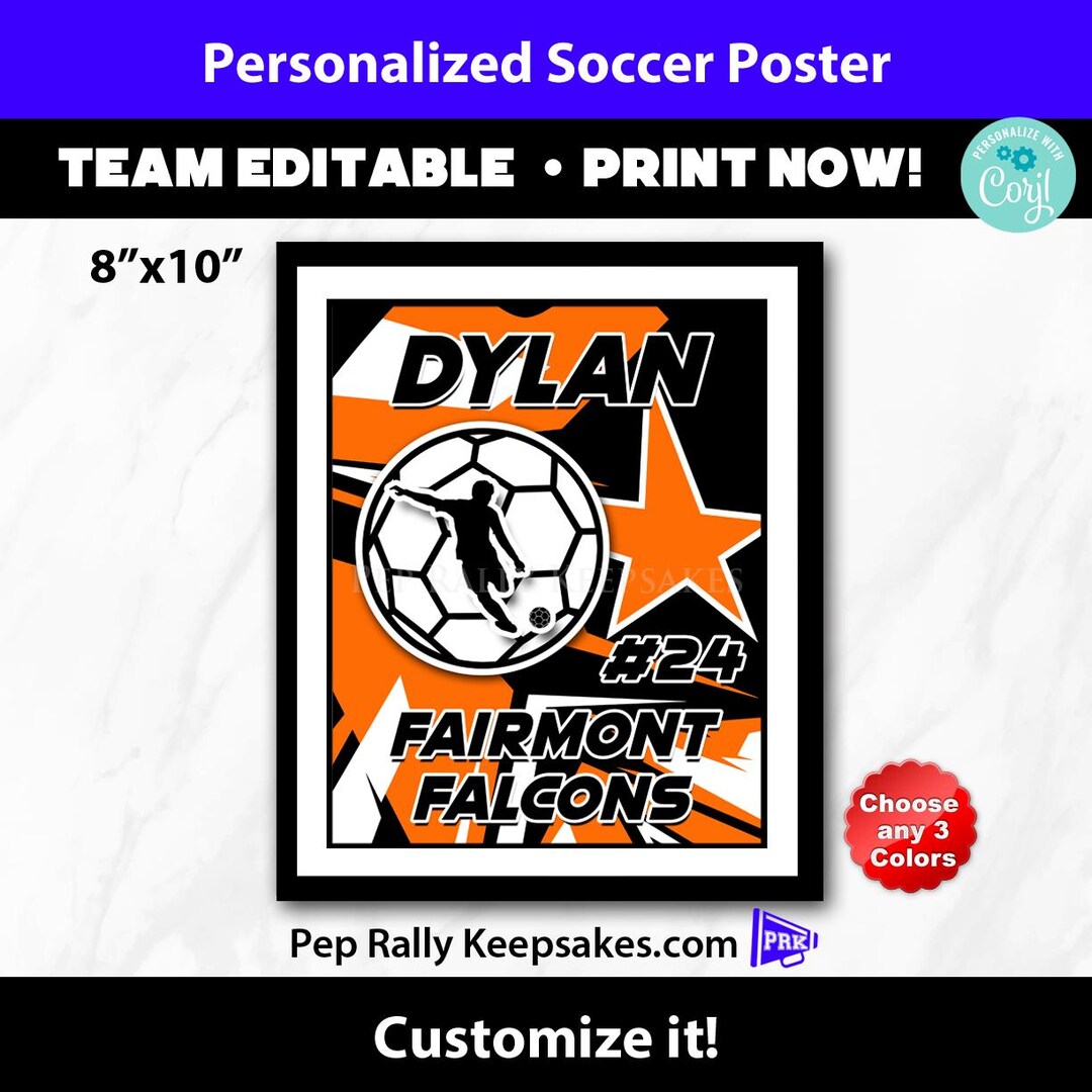 Personalized Soccer Wall Art Poster Custom Soccer Poster Template ...