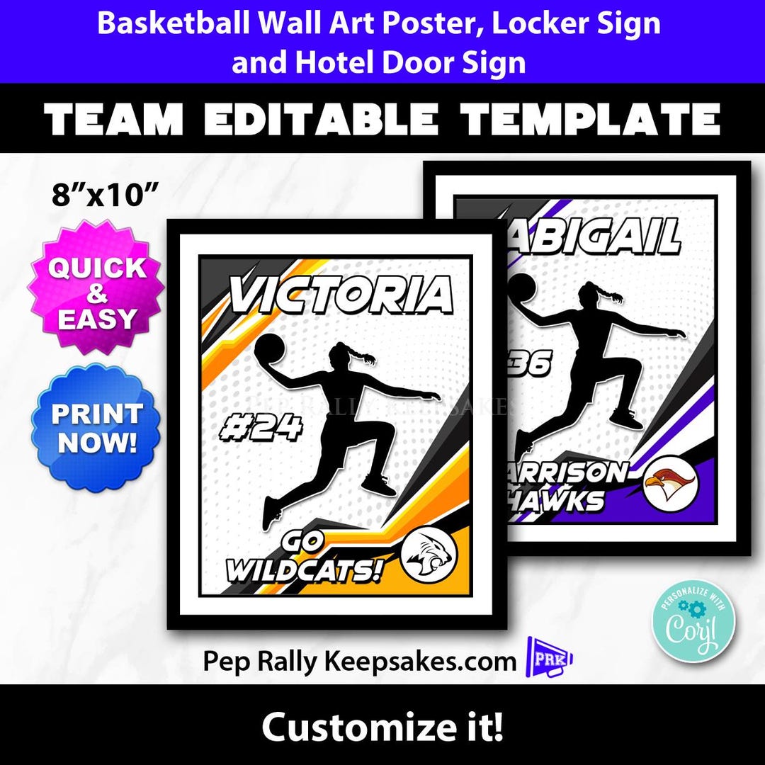 Basketball Locker Sign, Door Sign and Wall Art Poster to Personalize ...