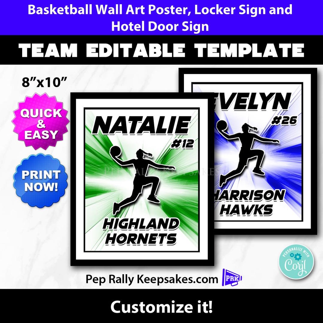 Basketball Locker Sign, Hotel Door Sign and Wall Art Poster With Action ...