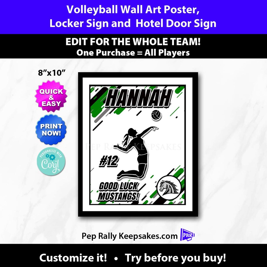 Volleyball Locker Sign Template, Door Sign and Wall Art Poster to ...