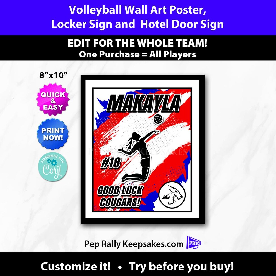 Volleyball Locker Sign Template, Door Sign and Wall Art Poster to ...