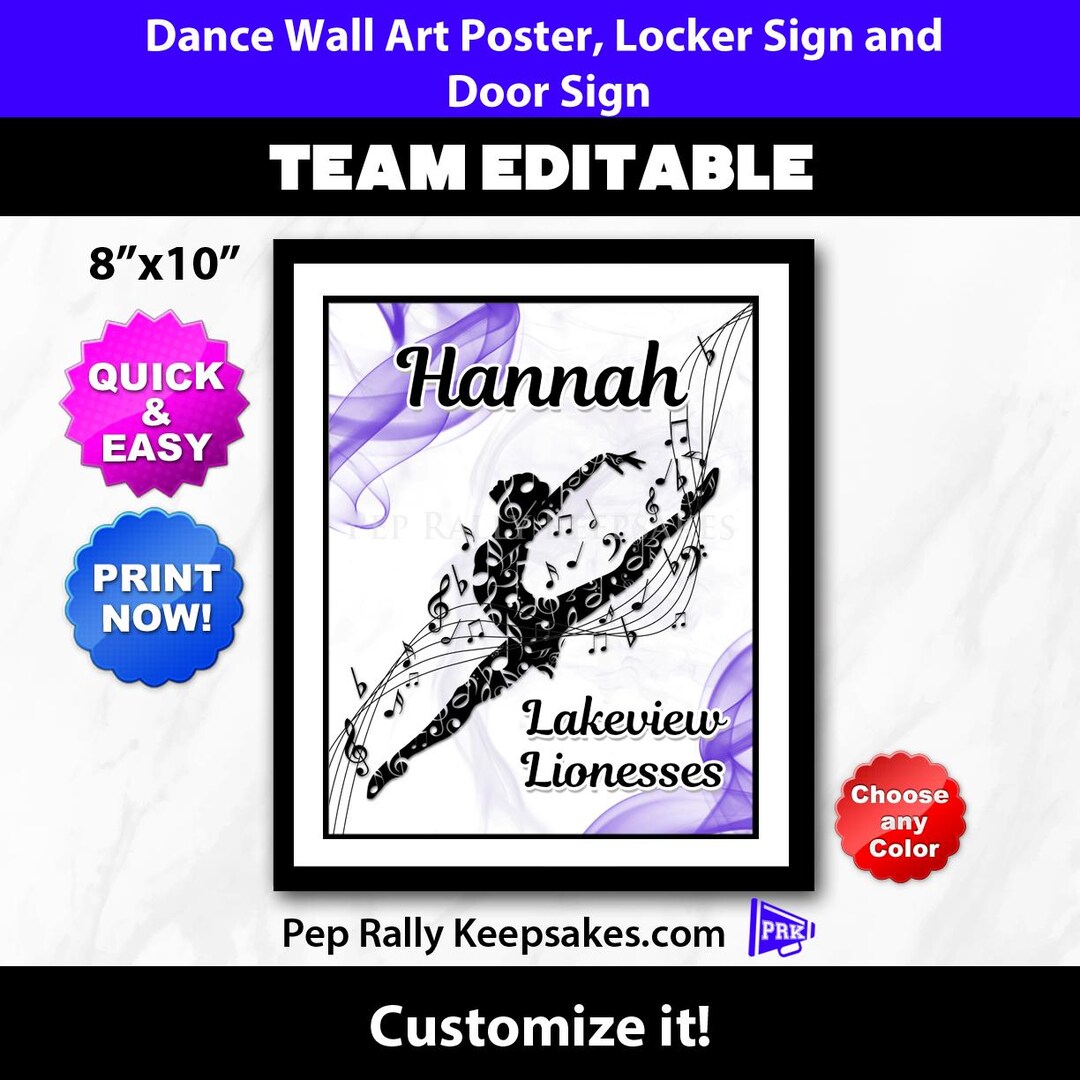 Dance Poster, Dancer Wall Art Print With Name for Dance Team Gift ...