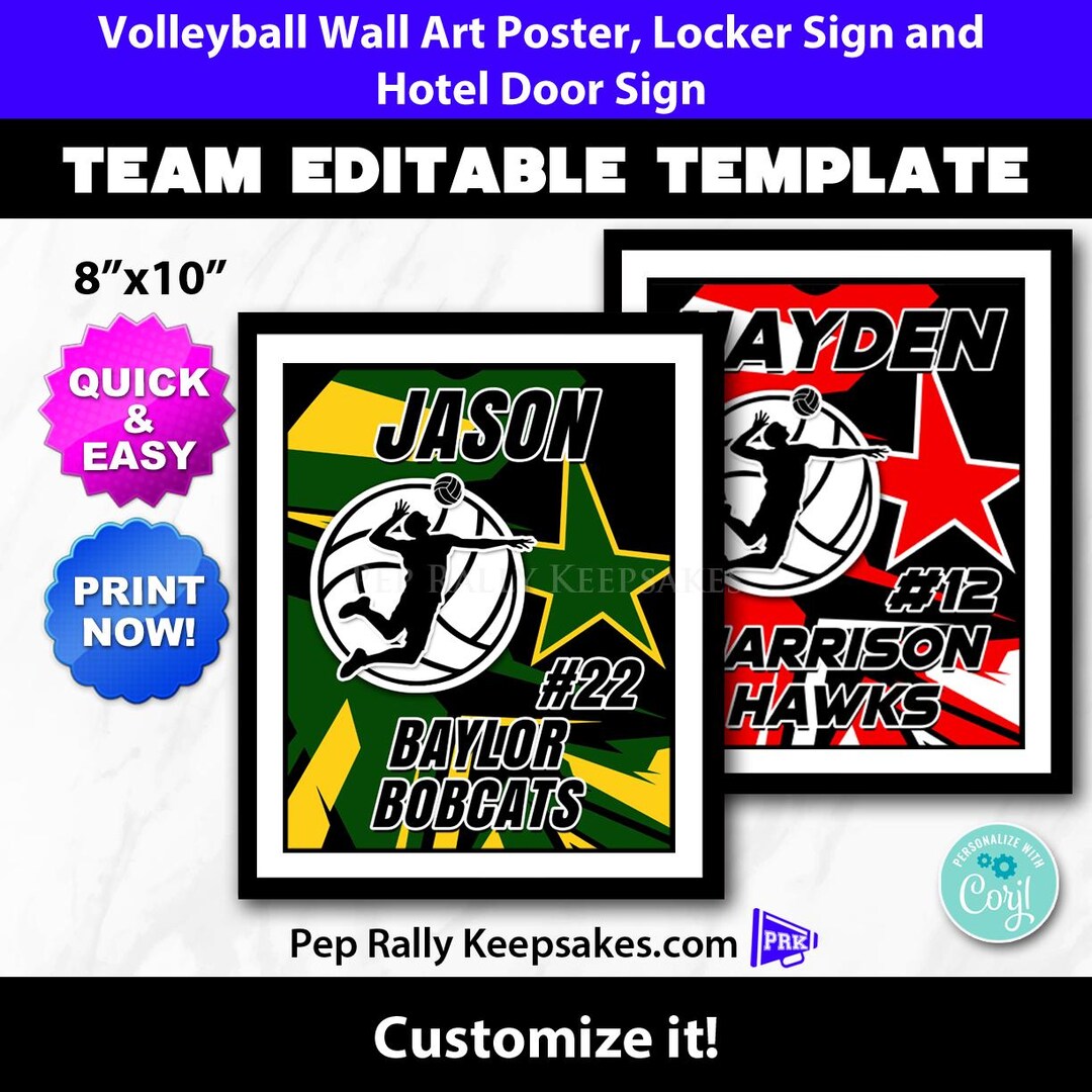 Volleyball Locker Sign, Hotel Door Sign and Poster to Personalize for ...