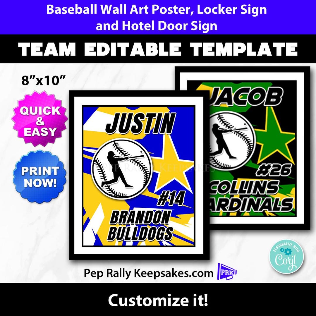 Baseball Locker Sign, Hotel Door Sign and Wall Art Poster With Star to ...