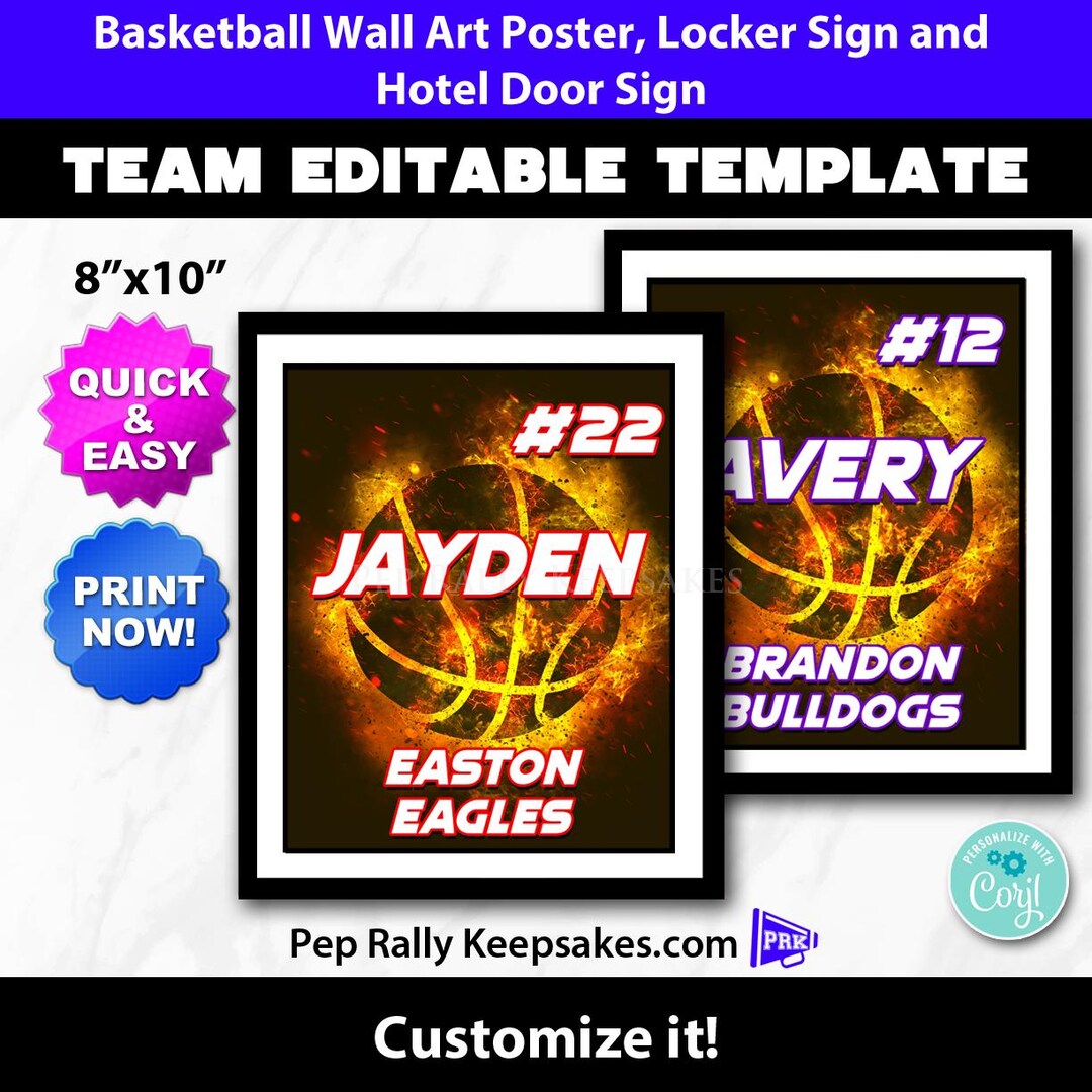 Basketball Locker Sign, Door Sign and Wall Art Poster With Fire to ...