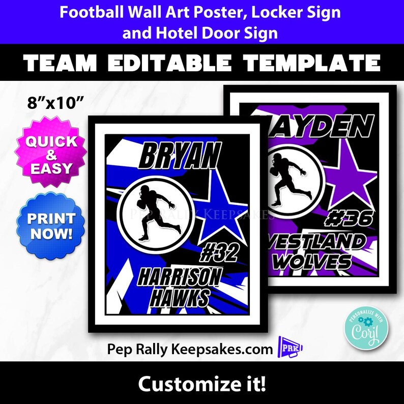 Football Locker Sign, Door Sign and Wall Art Poster With Action Star to ...