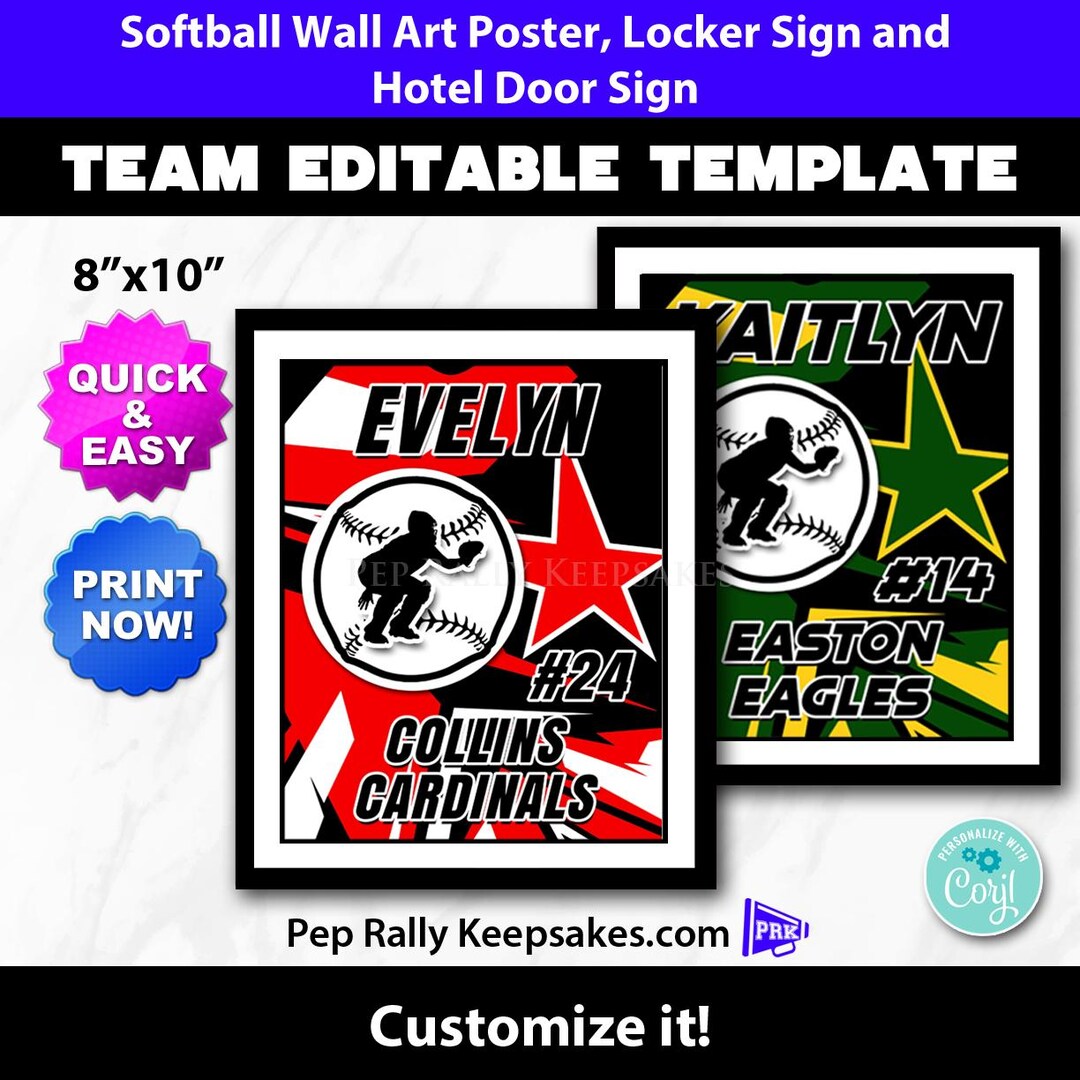 Softball Catcher Locker Sign, Hotel Door Sign and Wall Art Poster With ...