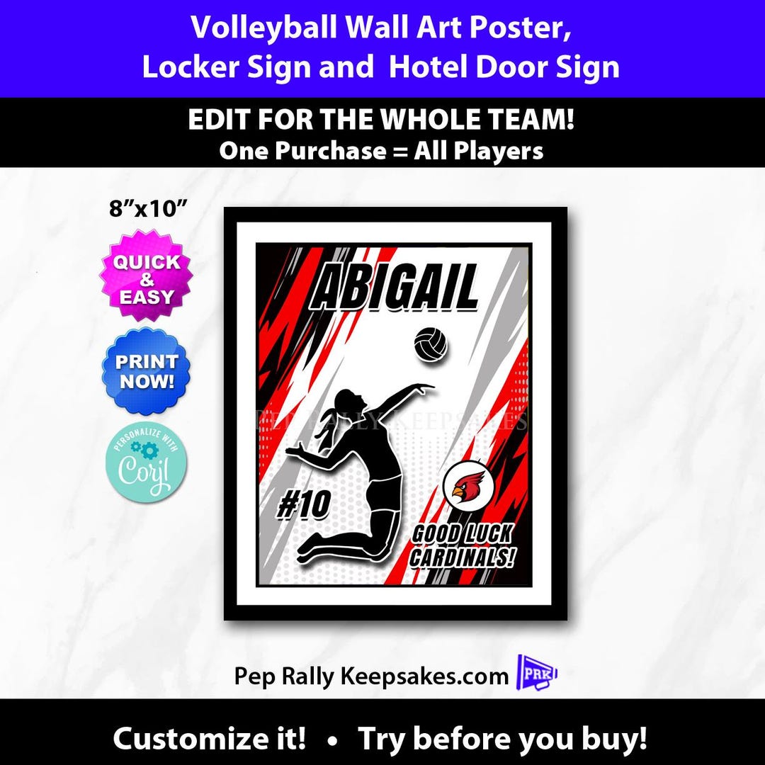 Volleyball Locker Sign Template, Door Sign and Wall Art Poster to ...