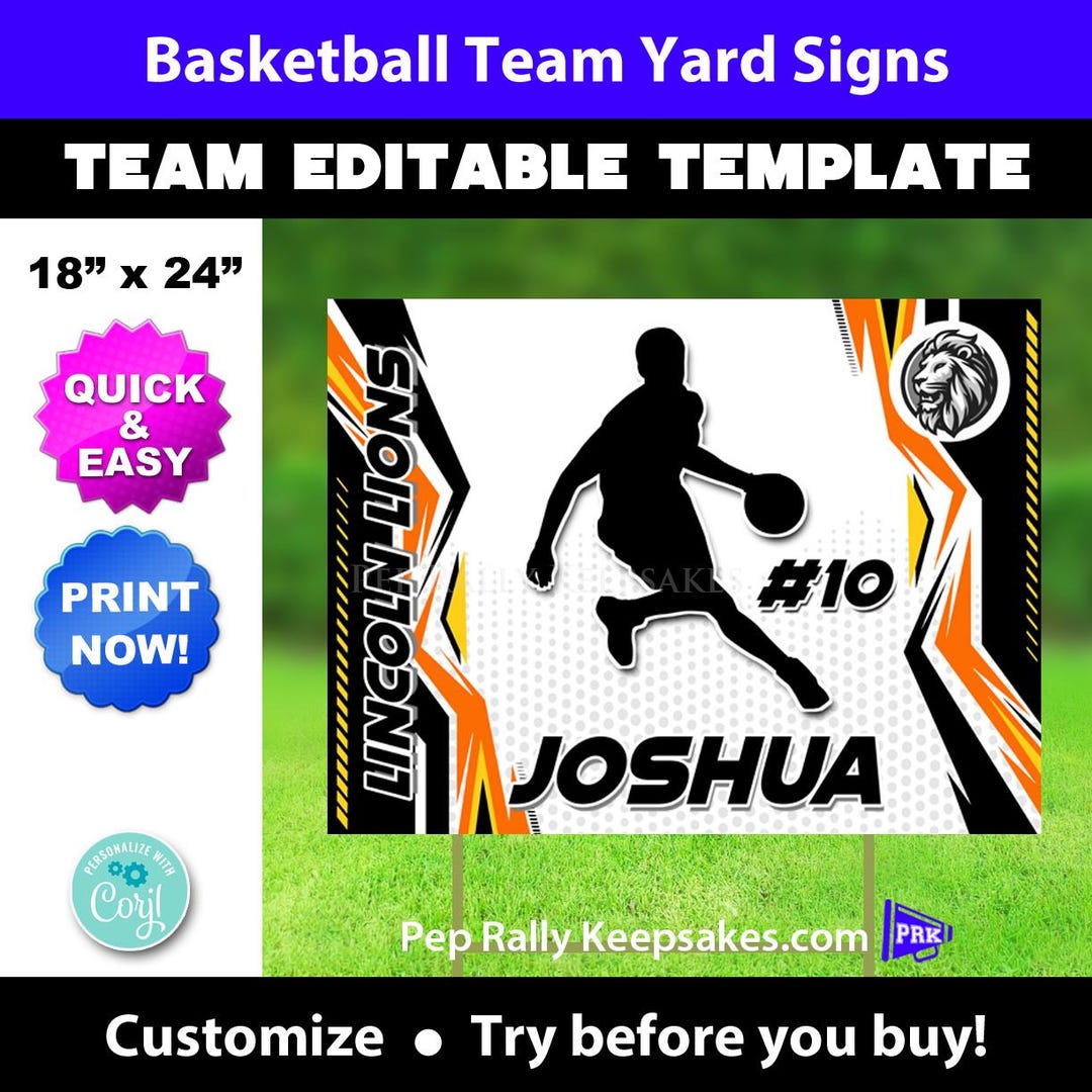 Basketball Yard Sign Template, 18x24 Editable to Personalize for ...