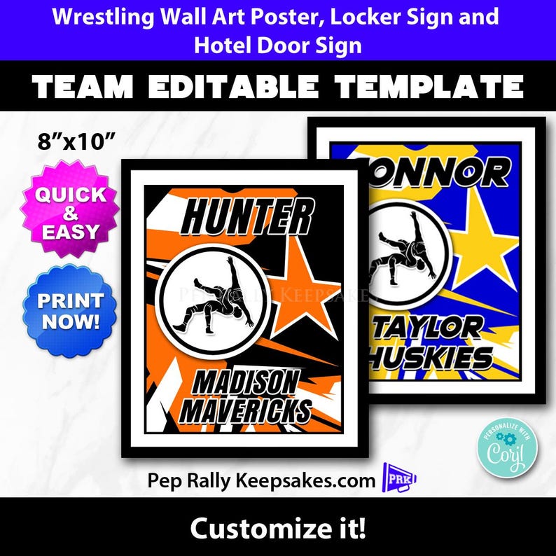 Wrestling Locker Sign, Hotel Door Sign & Wall Art Poster With Star to ...