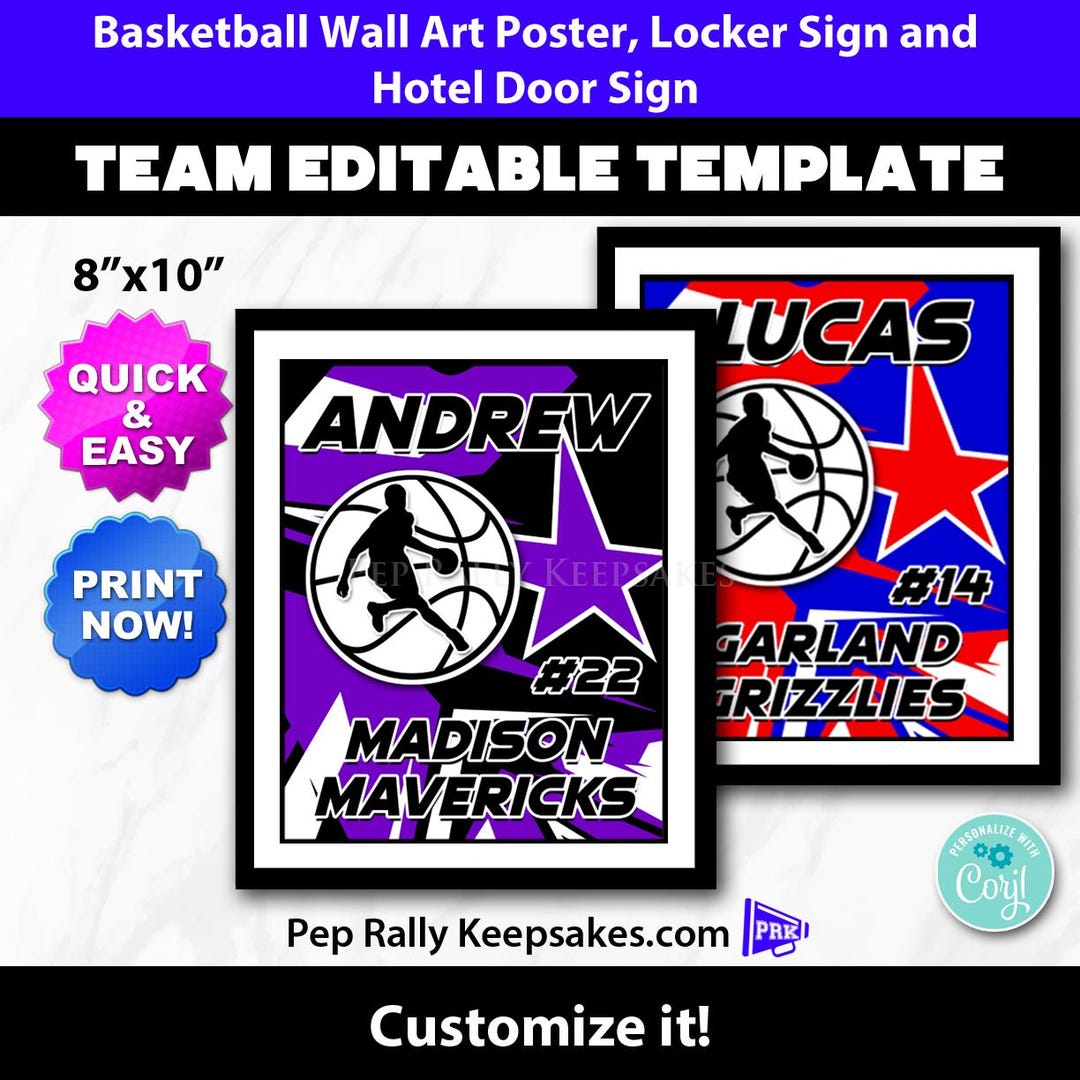 Basketball Locker Sign, Door Sign and Wall Art Poster With Star to ...