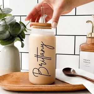 Personalized Iced 16oz Glass Coffee Cup, Cute Coffee Cup With Custom ...