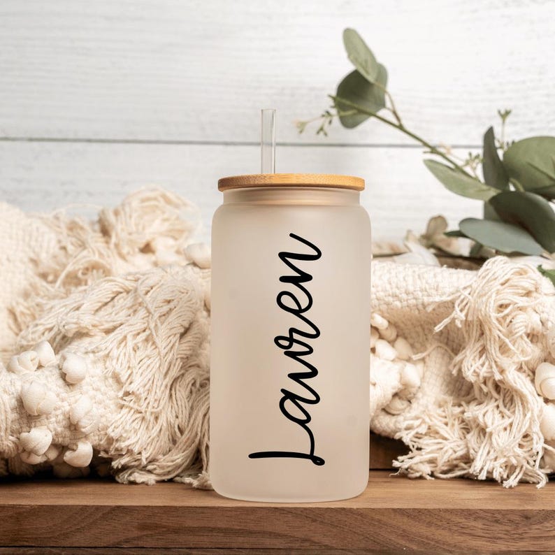 Personalized Iced 16oz Glass Coffee Cup, Cute Coffee Cup With Custom ...