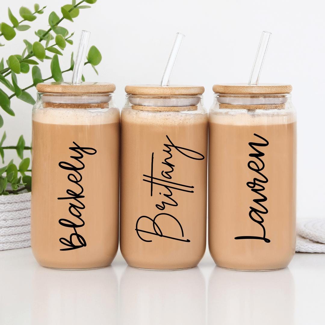 Personalized Iced 16oz Glass Coffee Cup, Cute Coffee Cup With Custom ...