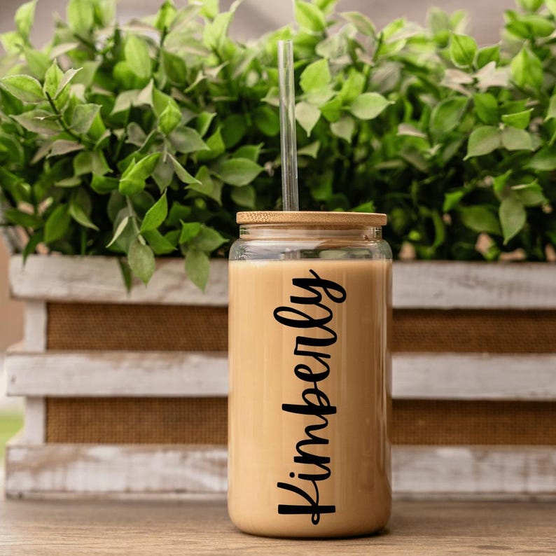Personalized Iced 16oz Glass Coffee Cup, Cute Coffee Cup With Custom ...
