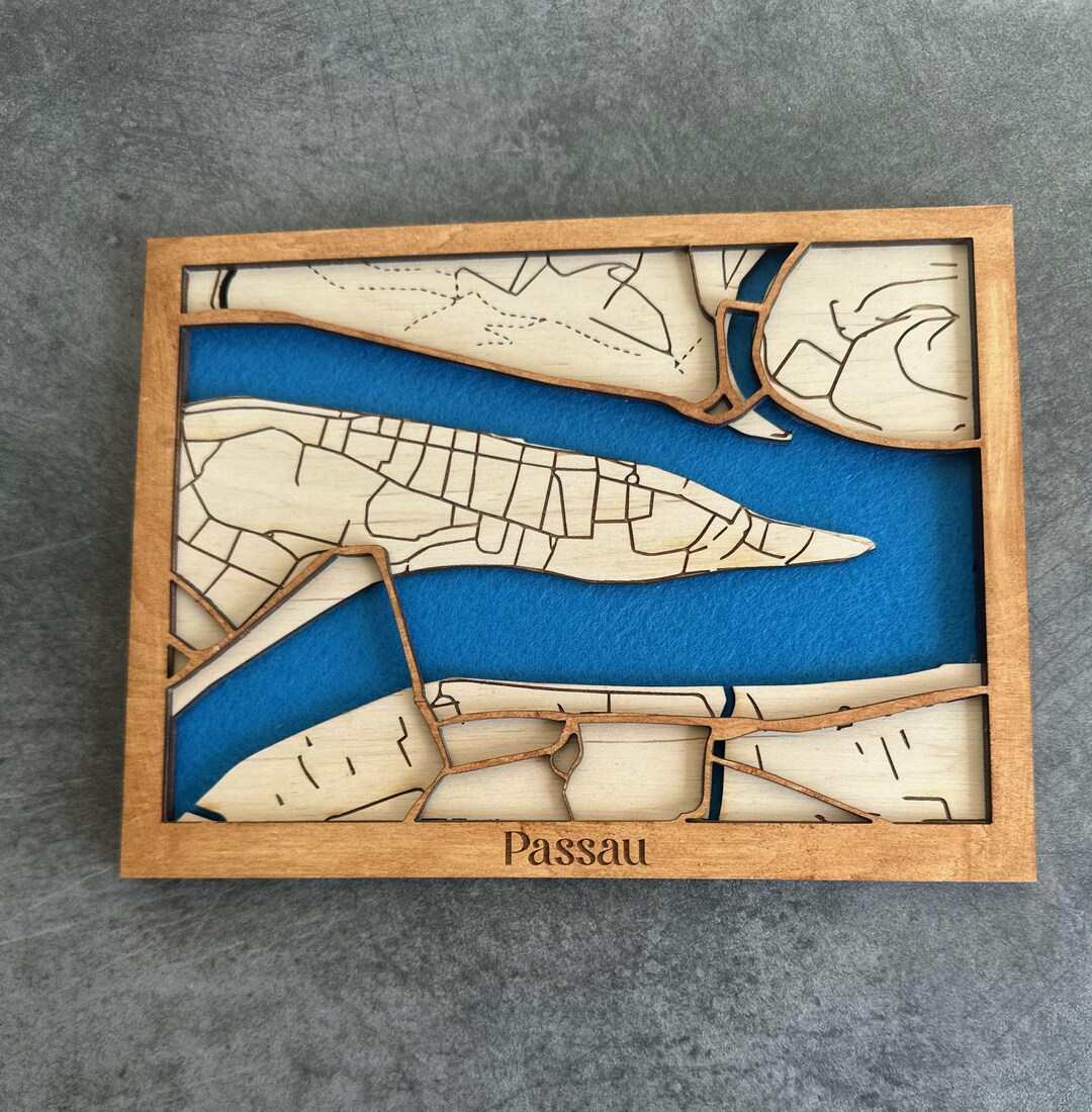 Passau City Map Made of Wood and Felt, 3 Layers, 20cm X 15cm, Also ...