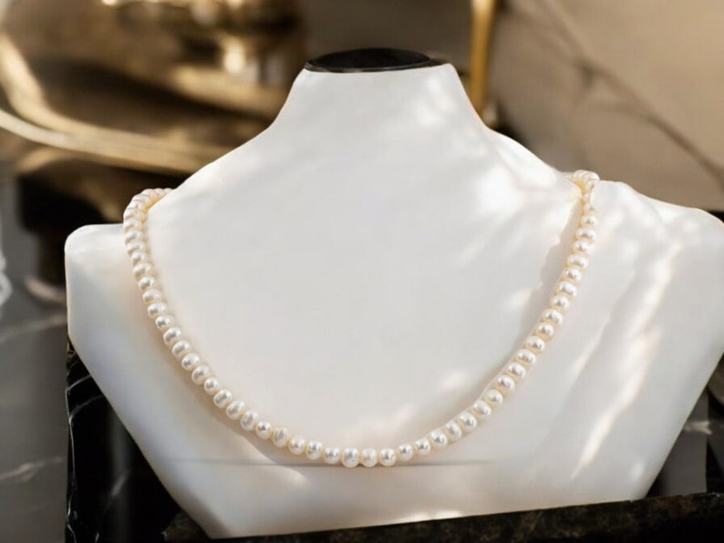 Stunning 6mm Pearl Natural Stone Necklace Elegant Handmade Jewelry for ...