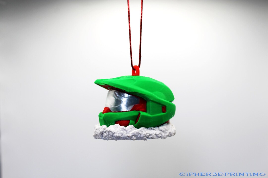3d Printed Hand Flocked Miniature Halo Helmet Ornament With Snow Base ...