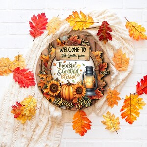 Artsy Woodsy Personalized Fall Door Hanger Round Wood Sign Blessed ...