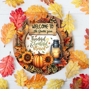 Artsy Woodsy Personalized Fall Door Hanger Round Wood Sign Blessed ...