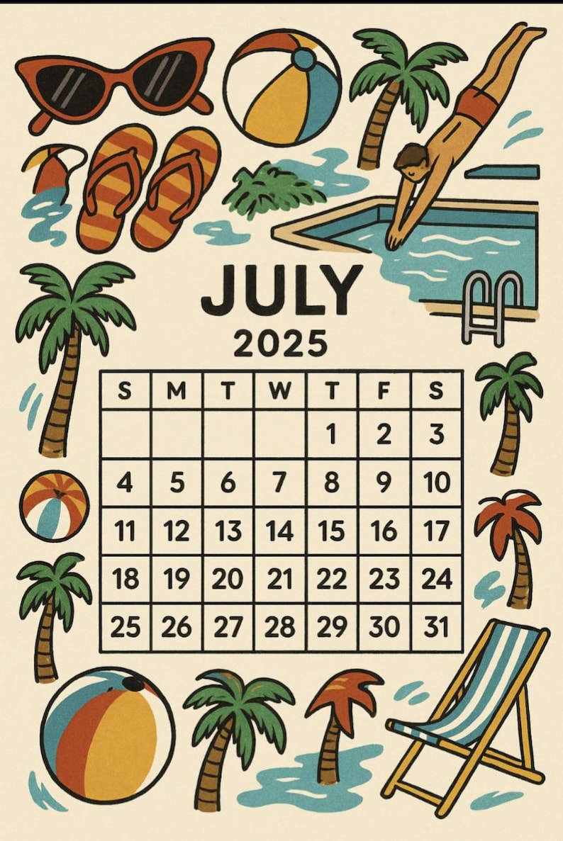 July Calendar Countdown for the Summer - Etsy