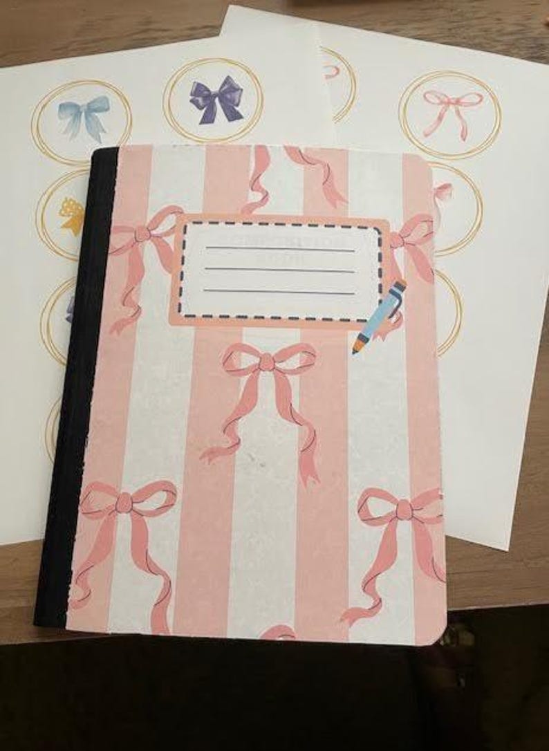 Pink Bow Composition Notebook Cover: Sticker Sheets (digital Download ...