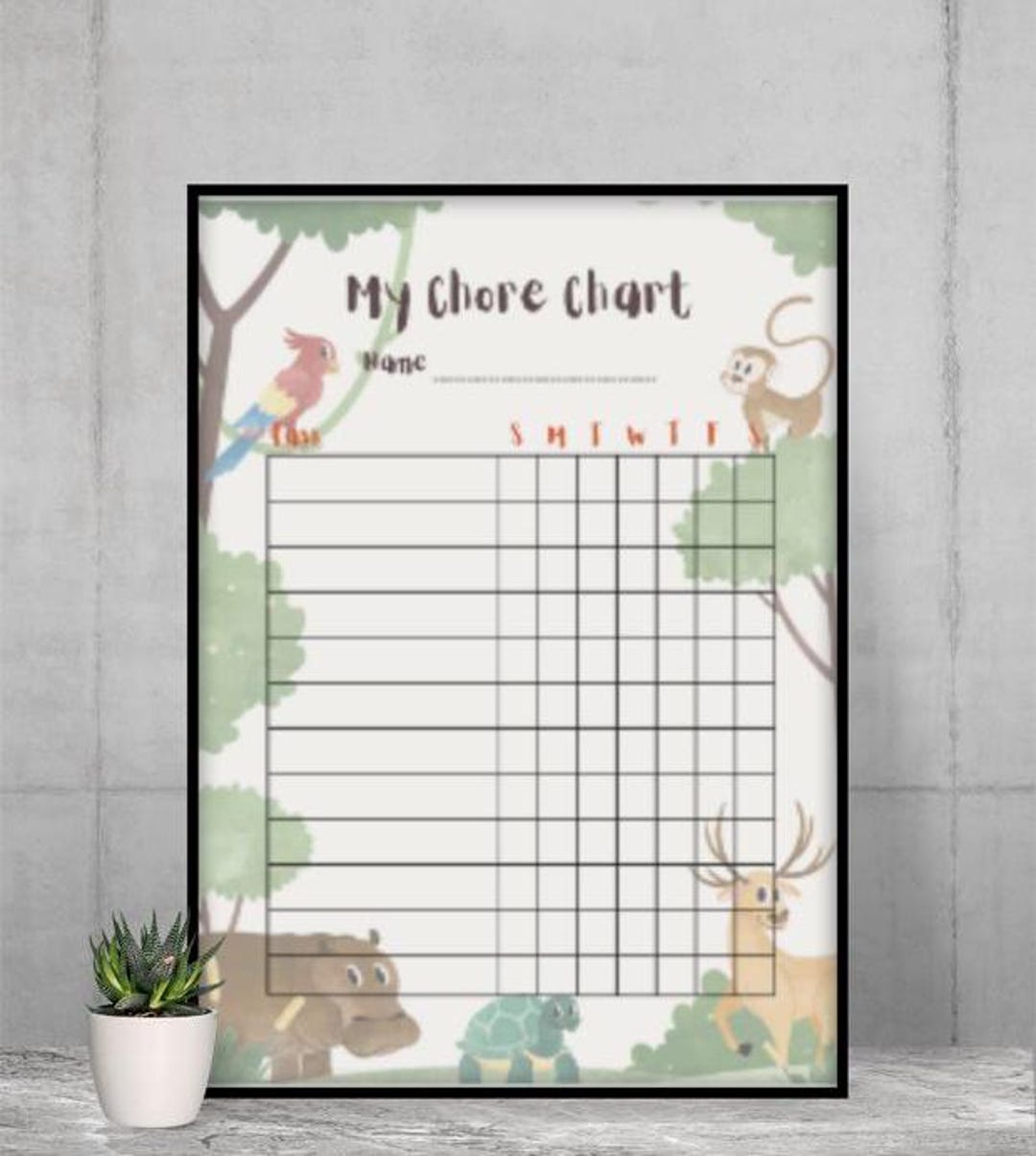 Jungle Themed Chore Chart, Track Weekly Chores, Accomplishments and ...