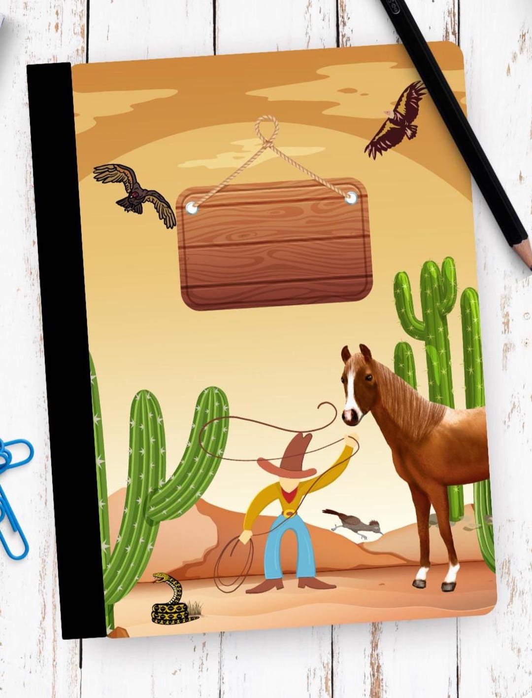 Cowboy Bundle Composition Notebook Cover, Sticker, School Supplies ...