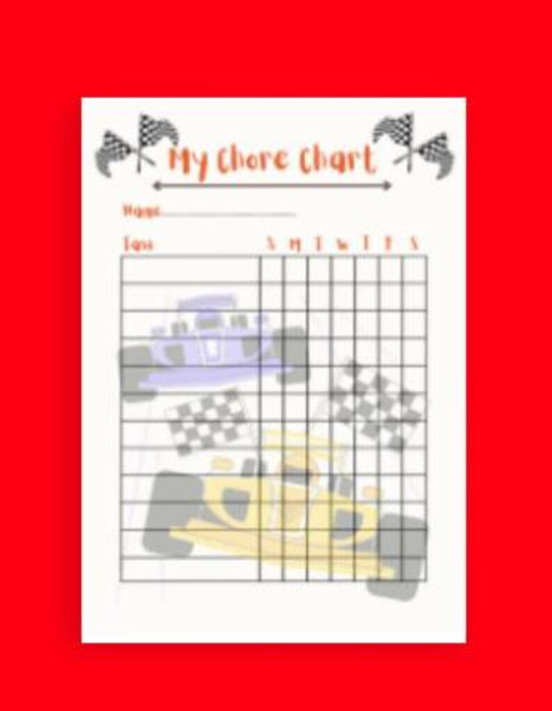 Race Car Chore Chart: Kids' Task Tracker (PDF Download) - Etsy Australia