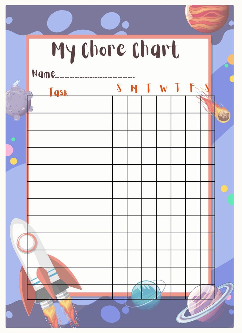 Space Chore Chart, Space Themed Chart for the Child Who Loves Outer ...
