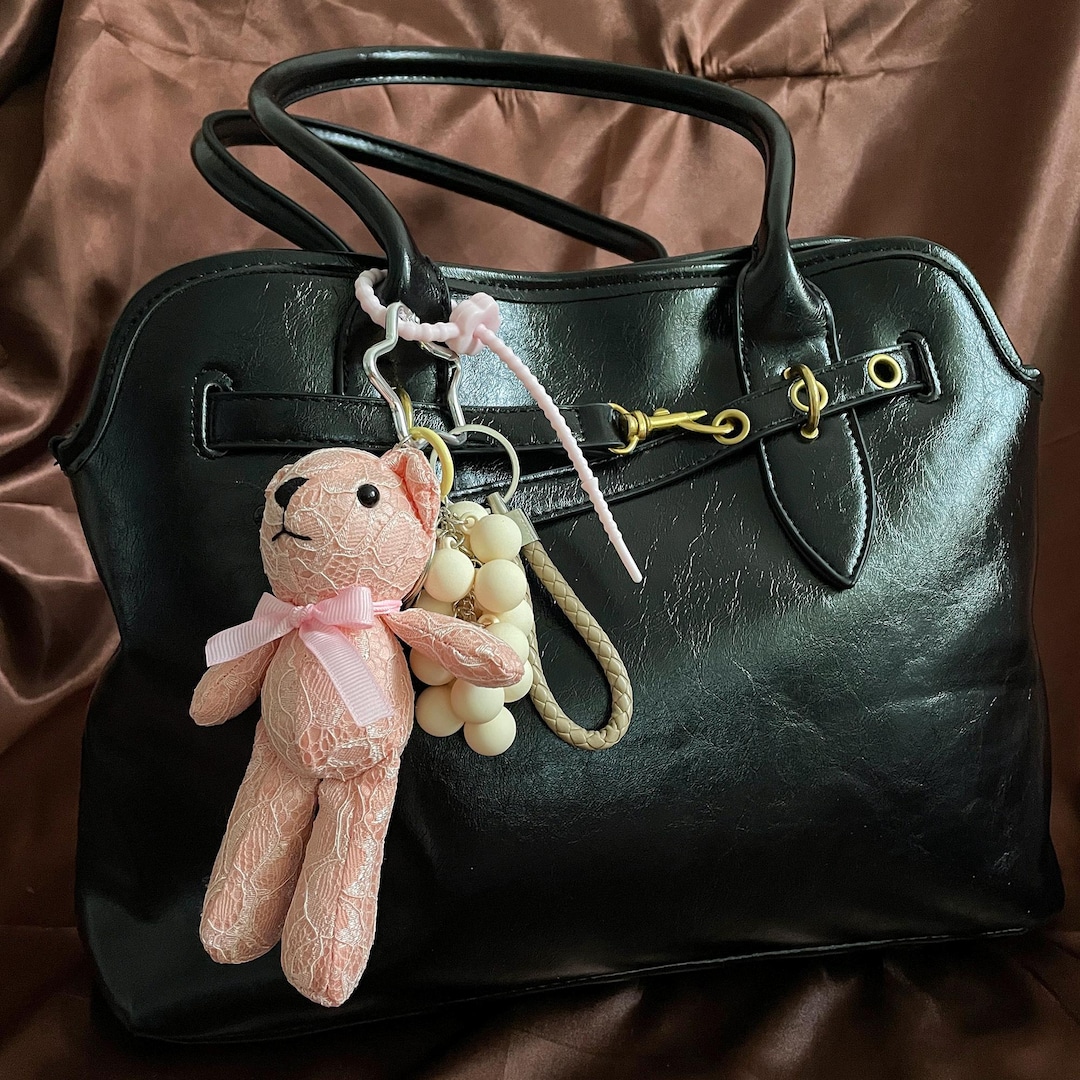 Pink Bear Plush Bag Charms,beaded Rope Bag Charm,purse Bag Keychain ...