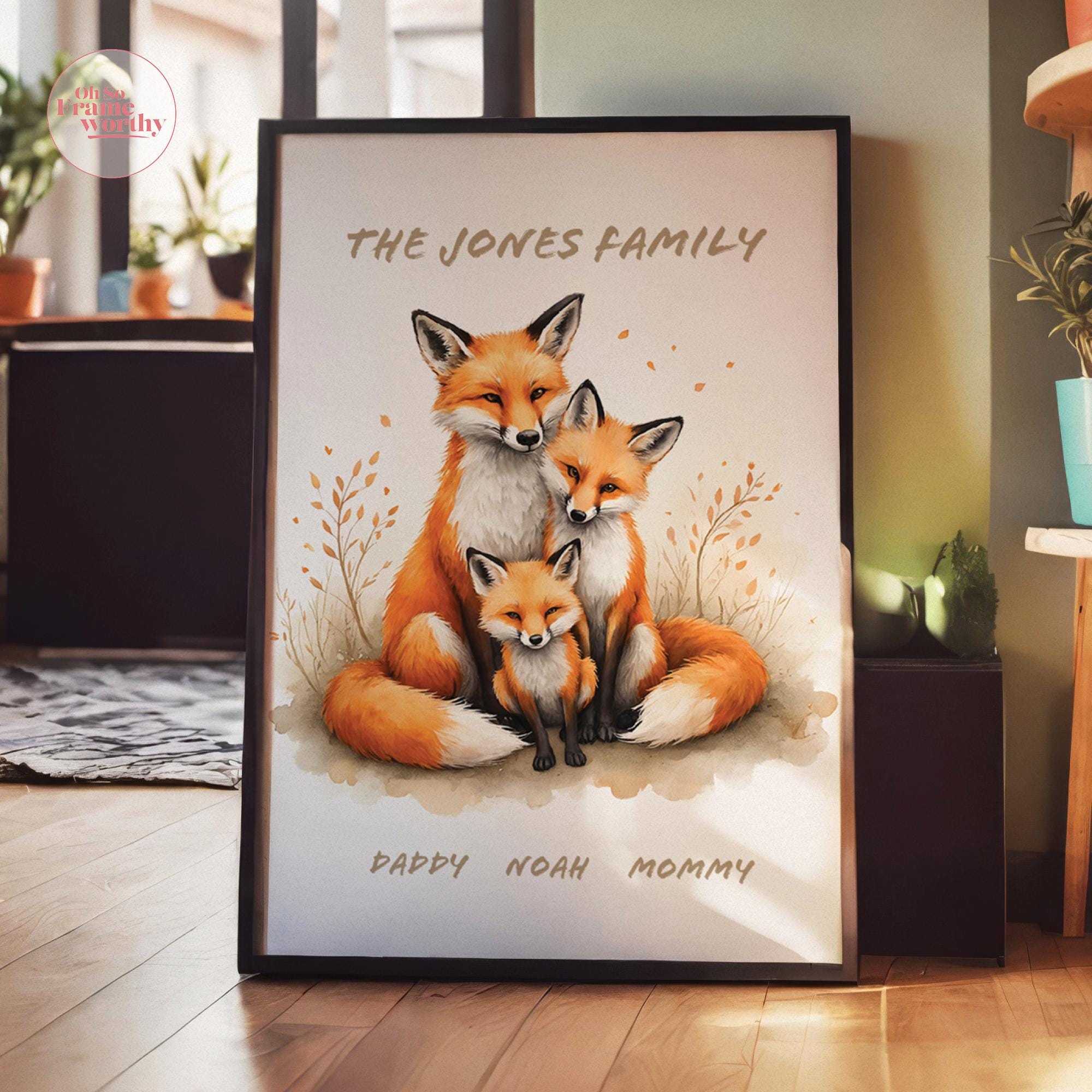 Fox Family Art Print, Animal Family Portrait Print, Custom Fox Family ...
