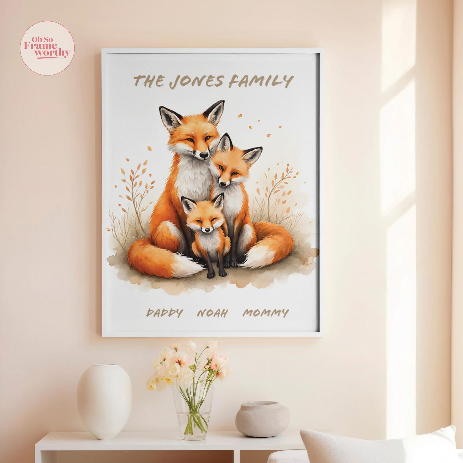 Fox Family Art Print, Animal Family Portrait Print, Custom Fox Family ...