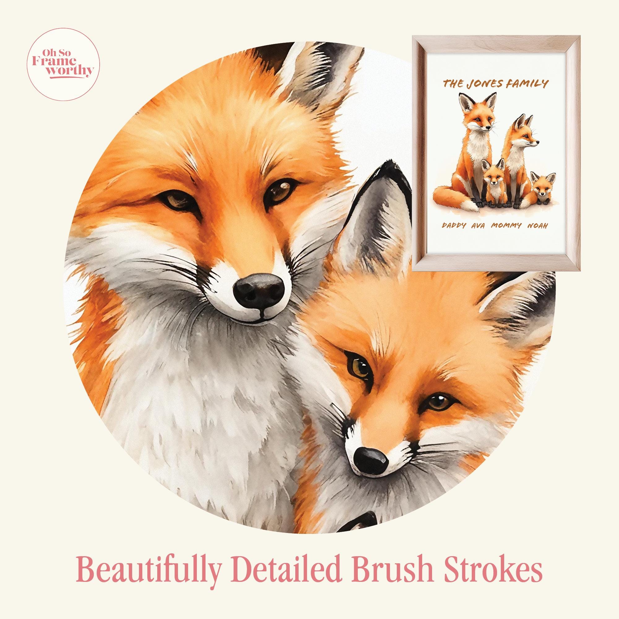 Fox Family Art Print, Animal Family Portrait Print, Custom Fox Family ...