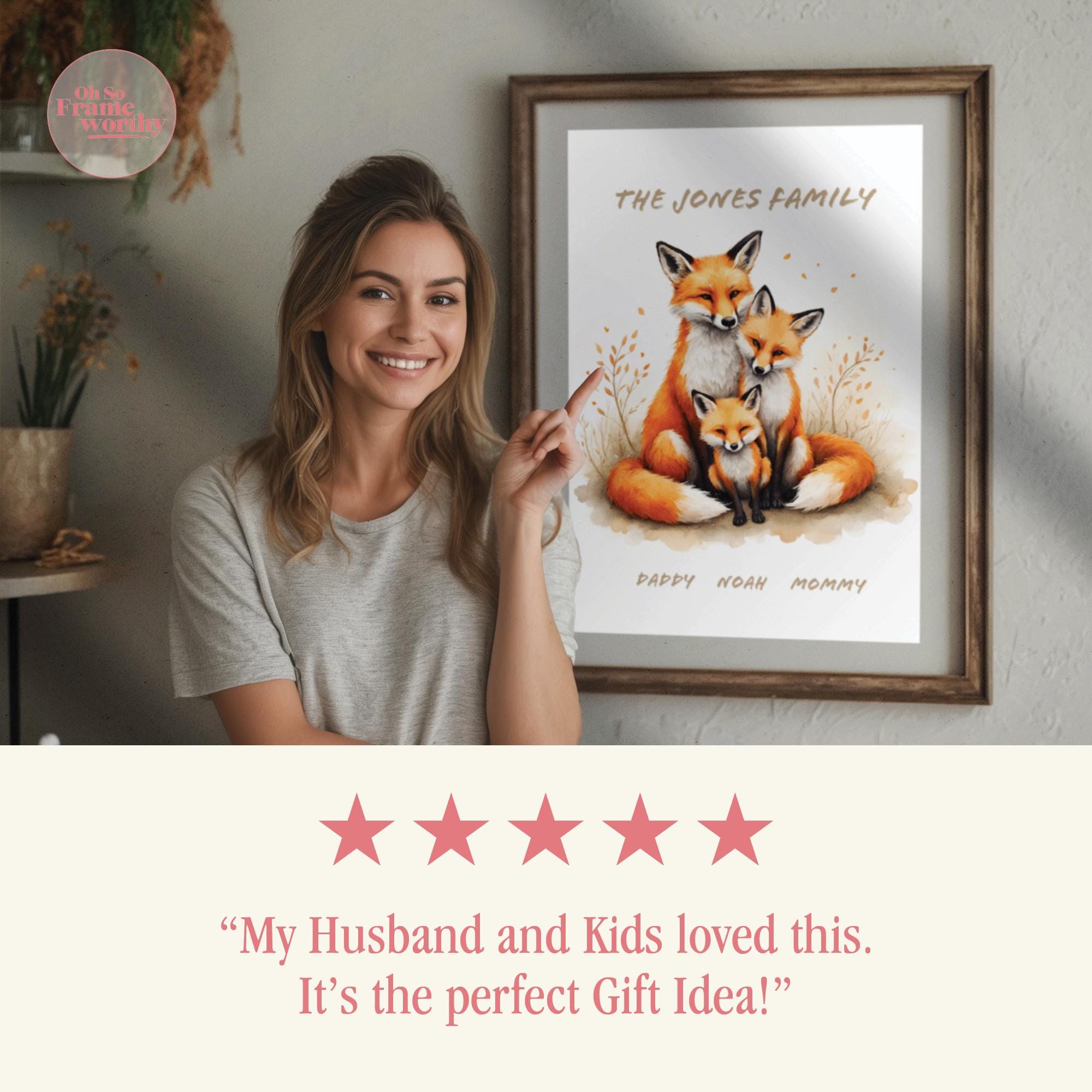 Fox Family Art Print, Animal Family Portrait Print, Custom Fox Family ...