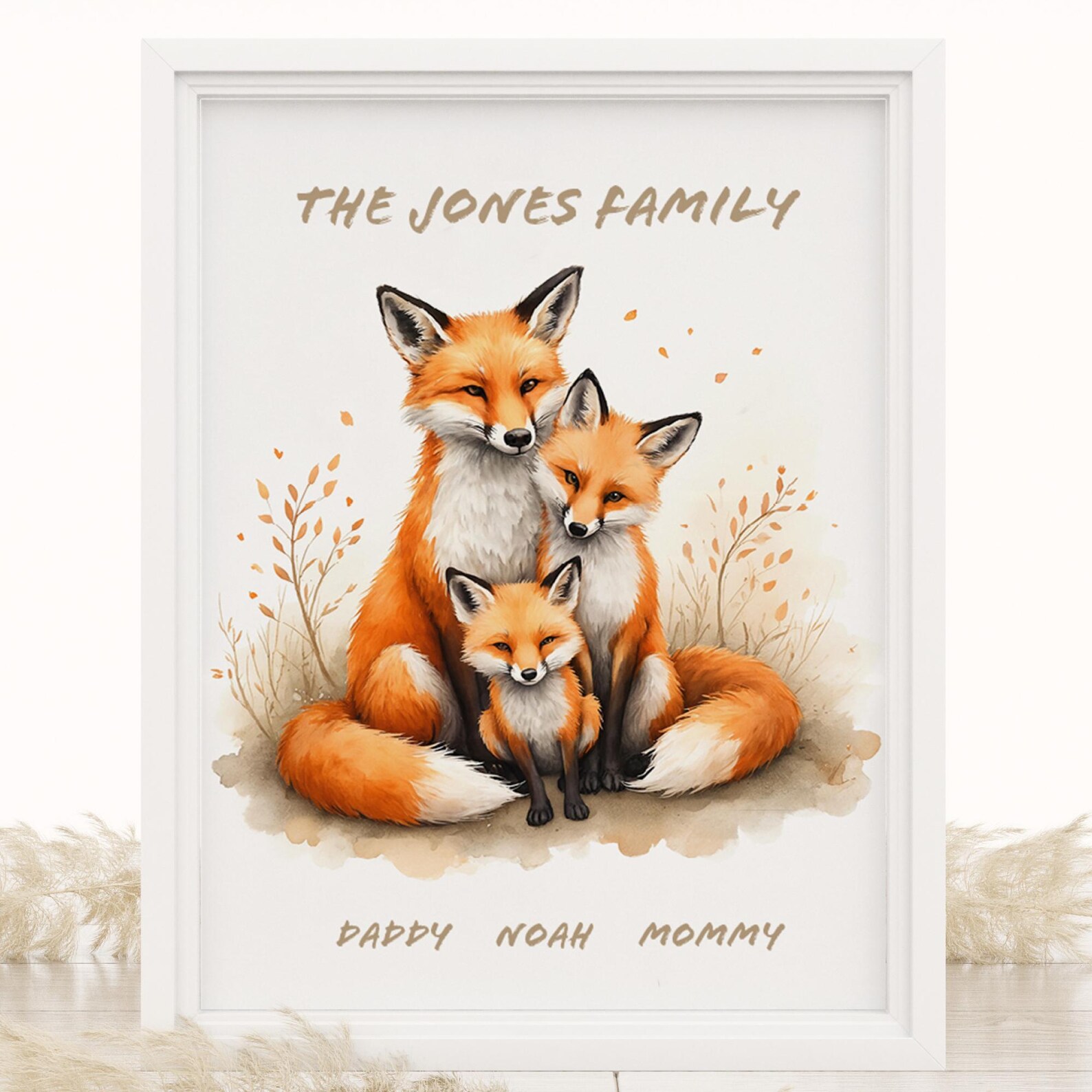 Fox Family Art Print, Animal Family Portrait Print, Custom Fox Family ...