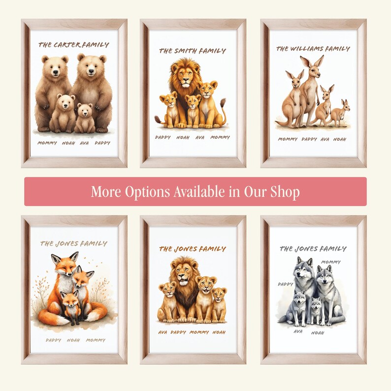 Fox Family Art Print, Animal Family Portrait Print, Custom Fox Family ...