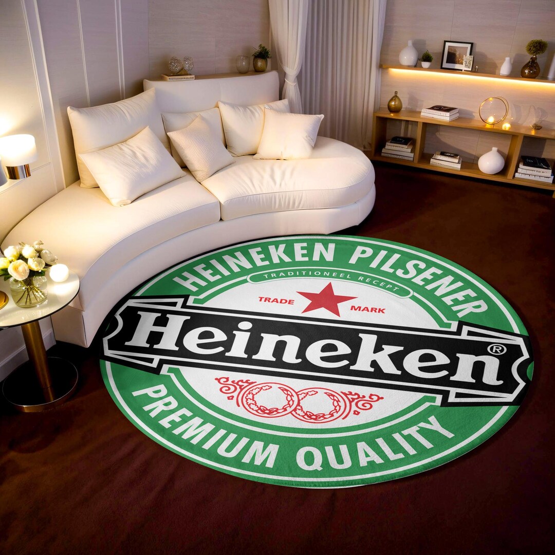 Heineken Round Rug – Washable Beer Logo Carpet for Home Bar, Party ...