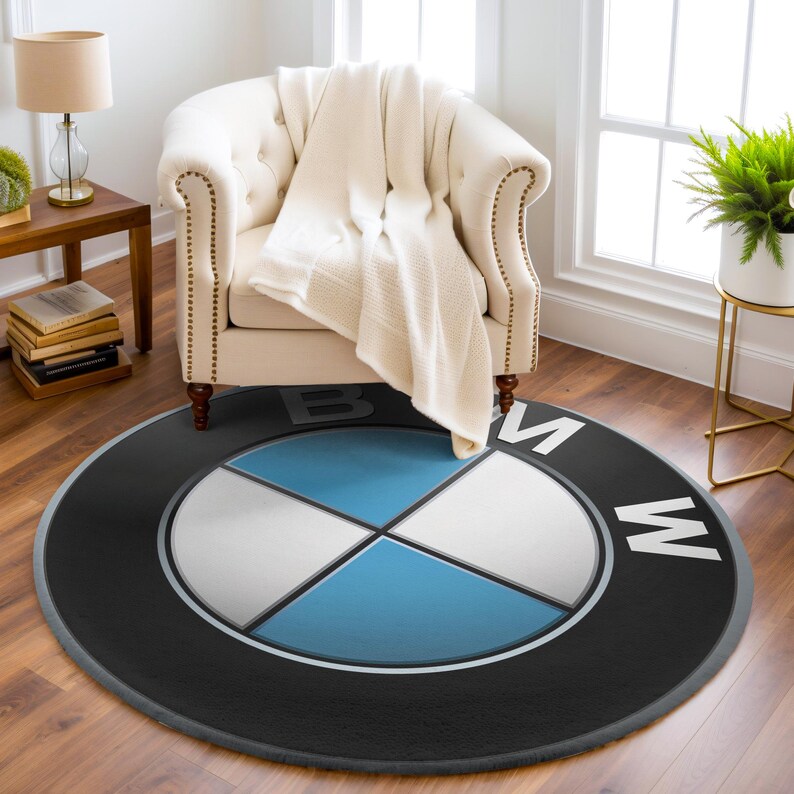 BMW Round Rug – Luxury Car Logo Decor, Washable Non-slip Rug for Car ...