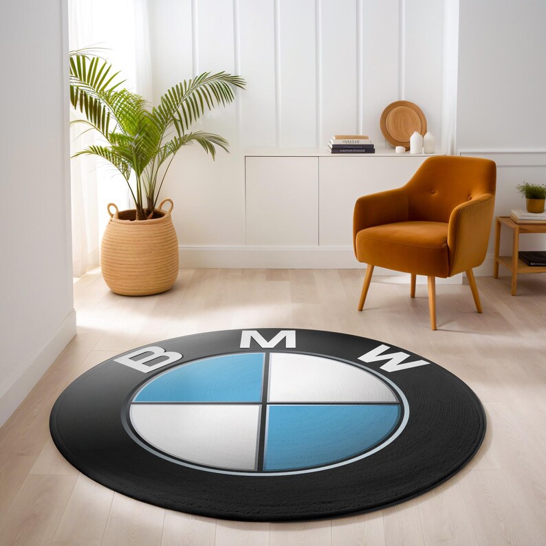 BMW Round Rug – Luxury Car Logo Decor, Washable Non-slip Rug for Car ...